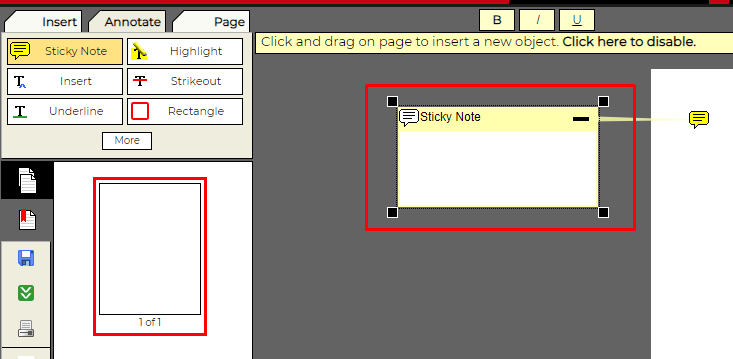 Adding a sticker note – PDFescape