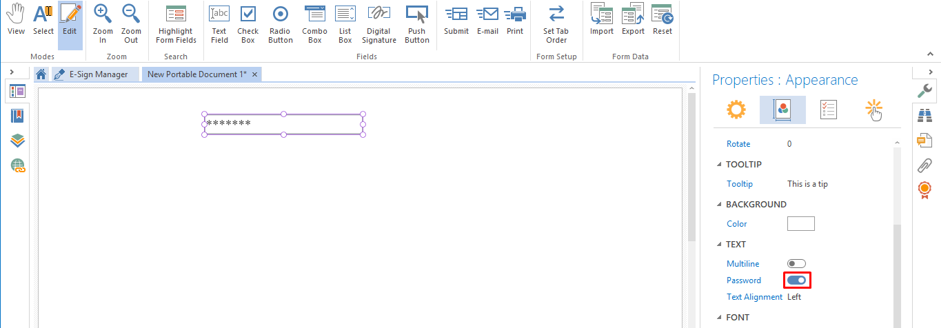 Creating a text form field – PDFescape